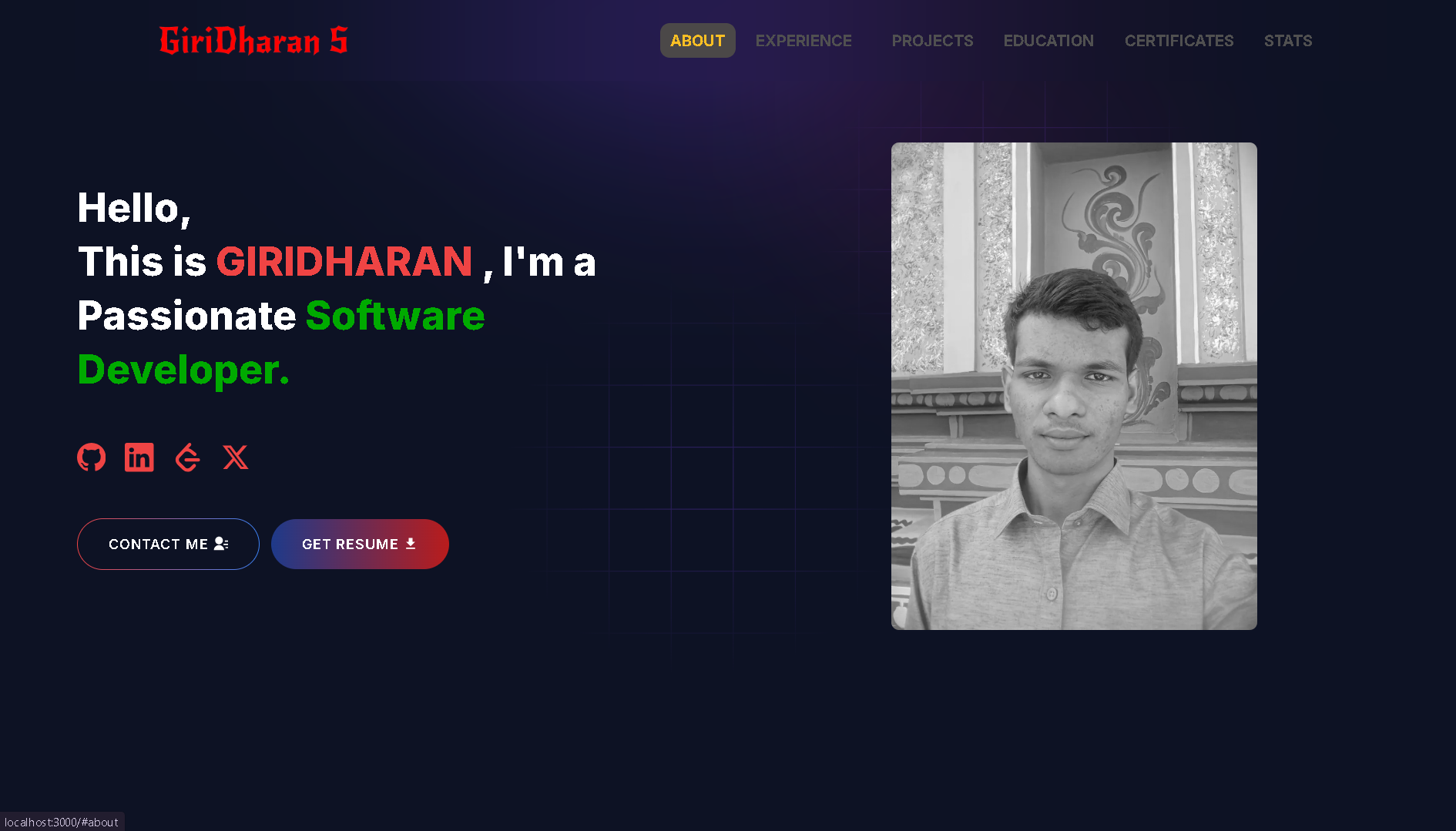 Giridharan S - Full Stack Developer | React.js & Node.js Expert